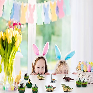 Easter Egg Prefilled with Dinosaur Pull Back Cars Toys, 4 Pcs Jumbo T-Rex Triceratops Dino for Basket Stuffers, Party Favors, Gift Kids Toddlers Boys Girls