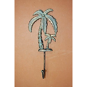 Cast Iron Bath Decor Tropical Palm Tree Bath Towel Hook Cast Iron Bronze-Look, 9 1/2", Set of 6