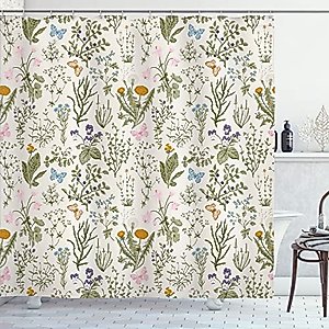 Ambesonne Floral Shower Curtain Vintage Farmhouse Decor Garden Flowers Botanical Classic Design 100% Polyester Cloth Fabric Set with Hooks for Bathroom Powder Room & Guestroom 69" W x 70" L Pink Blue