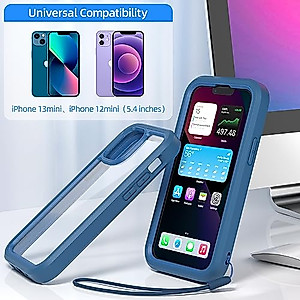 WXR for iPhone 13 Mini case/iPhone 12 Mini case,Soft Silicone Bumper & Crystal Clear Hard PC Back and Hard PC Inner,3in1 Heavy Dropproof Case for iPhone 13 Mini/iPhone 12 Mini 5.4 inch. (Blue)