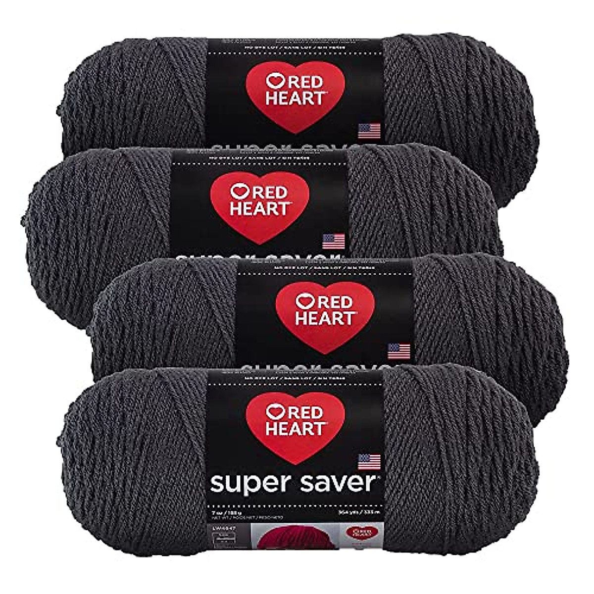 Red Heart Super Saver Yarn (4-Pack of 7oz Skeins) (Charcoal)