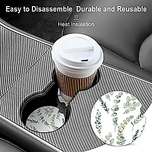Green Leaf Watercolor Floral Absorbent Cup Holders Car Coasters,Ceramic Stone Drinks Coaster Set for Women Man 2.56"(2 Pack)