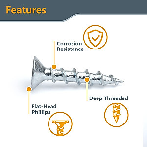 POWERTEC QWS1003V #6X 1/2" Wood Screw Set, Phillips Flat Head Deep Thread Screws - 100 Pack