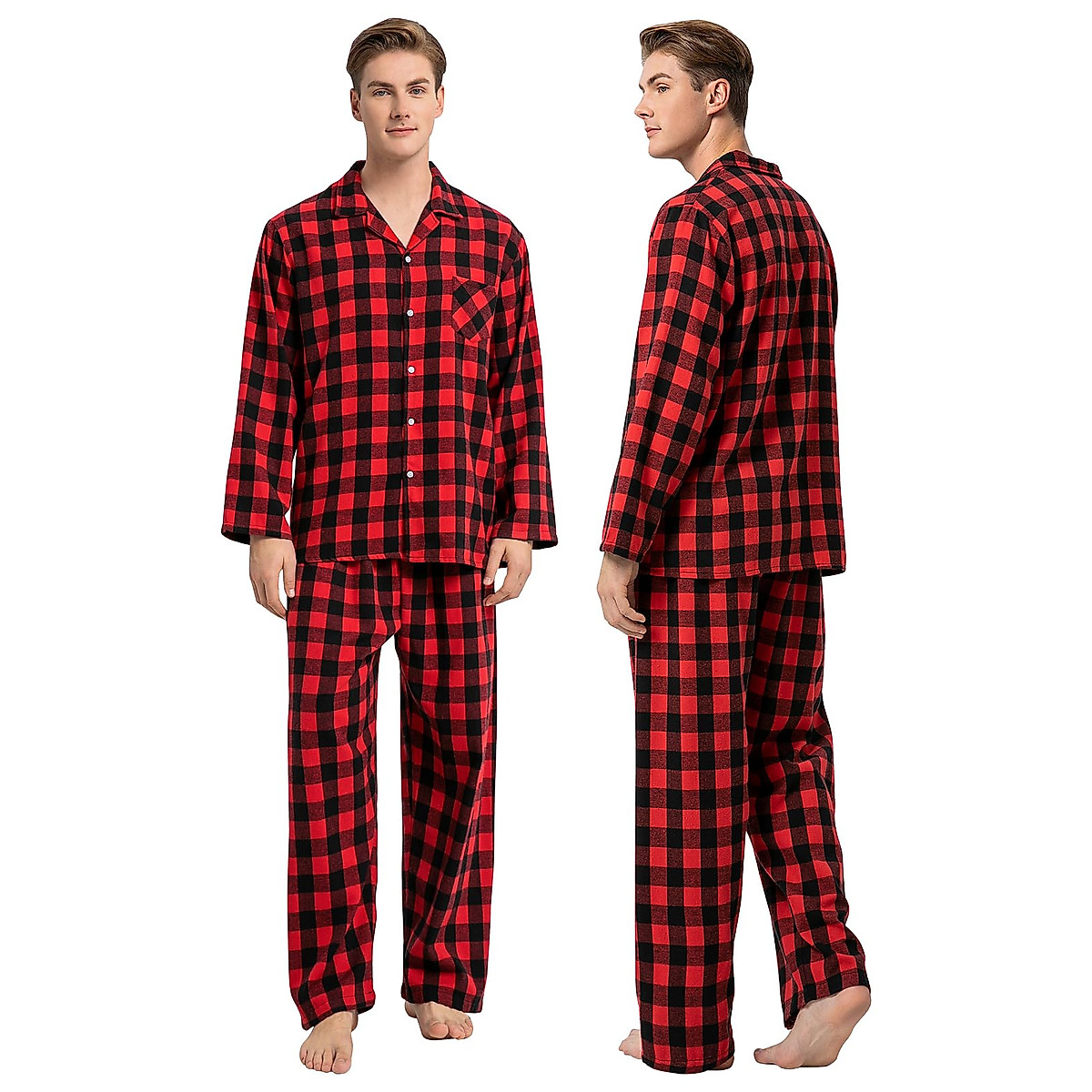 Family Plaid Pajamas Set, Baby Toddler Little Boy's Girl's 2-Piece Button Down Sleepwear Pjs, Black Red, 9-10 Years=Tag 150