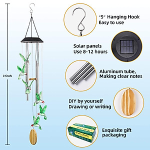 DesGully Wind Chimes,Hummingbird Solar Wind Chimes for Outside,Aluminum Tubes Memorial Wind Bell for Garden/Patio Decor Thanksgiving Gifts for Mom, Wife, Grandma Neighbors(25 Inch Deep Tone)