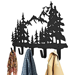 VIVICOMFY Metal Tree Coat Hooks Wall Art Decor-Tree Hangers and Key Holder-Clothes Rack and Backpack Hanger-Forest Theme Hooks Sweet Home Decor for Storage, Living Room, Hallway, Office (Black)