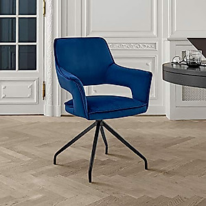 Armen Living Hadley Dining Room Accent Chair in Blue Velvet with Black Finish, 19