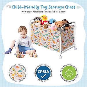 STORAGEIDEAS Large Toy Box Cart with Wheels, Sturdy Kids Toy Storage Organizer, Toy Chest Storage Bins Baskets for Boys, Girls in Living Room, Nursery, Playroom, Bedroom, 1 Large Section, Dinosaur