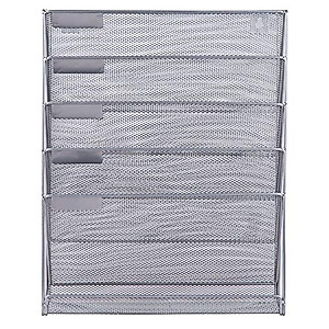 Easepres File Organizer Mesh 5-Tier Black Hanging File Organizer Vertical Holder Rack for Office Home, Silver