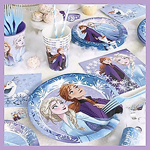 Frozen Birthday Party Supplies Set | Frozen Party Decorations | Frozen Party Supplies | Frozen 2 Theme With Elsa, Anna & Olaf for Boys & Girls | With Banner, Tablecloth / Table Cover, Dinner & Cake Plates, Napkins, Cups, Button | Serves 16 Guests