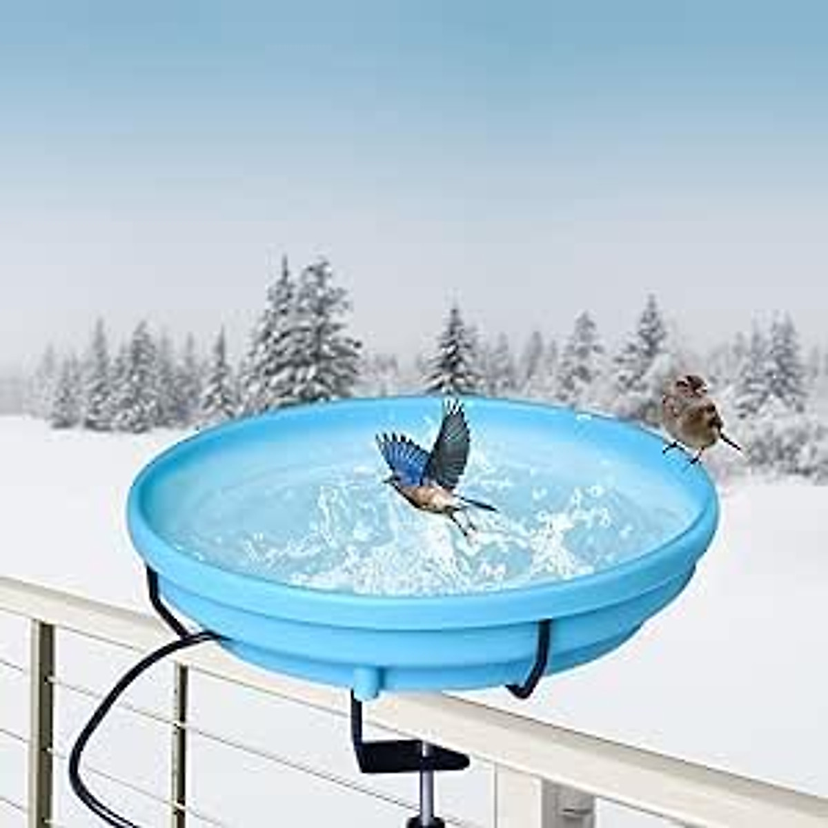 Tetuga Bird Bath Deck Mounted Bowl 12 Inches with Adjustable Clamp for Outdoor Bird Baths for Outside Weather Resistant Durable Birdbath for Garden Patio Lawn Yard Deck Railing (Blue)