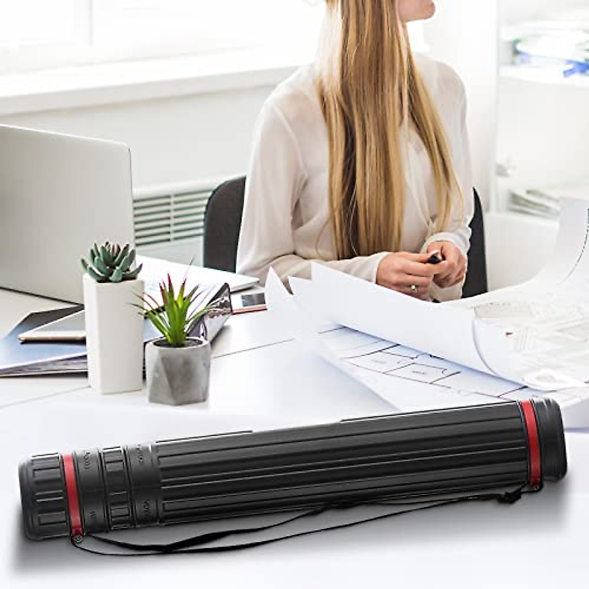 TOOYFUL Extendable Poster Tubes Expand from 18”to 28'' with Shoulder Strap, Carry Documents, Blueprints, Drawings and Art, Black Portable Storage Cases