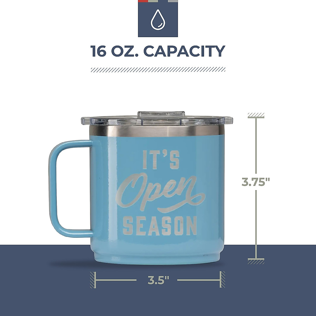 ORCA Camper 16 oz Stainless Steel Insulated Coffee Mug with Handle | Thermos Style Temperature Insulation, Portable Tumbler Cup with a Clear Lid, Home Essentials — Open Season Lite Blue Print