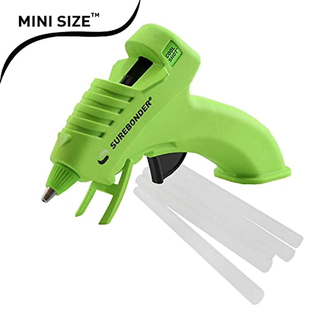 Surebonder Ultra Low Temperature Cool Shot Mini Glue Gun, Compact Size, Extra Safe at 10 Watts, Bonds Delicate Materials Like Paper, Fabric, Foam, Flowers, 12 Sticks Included (Plus Series KD-160FKIT)