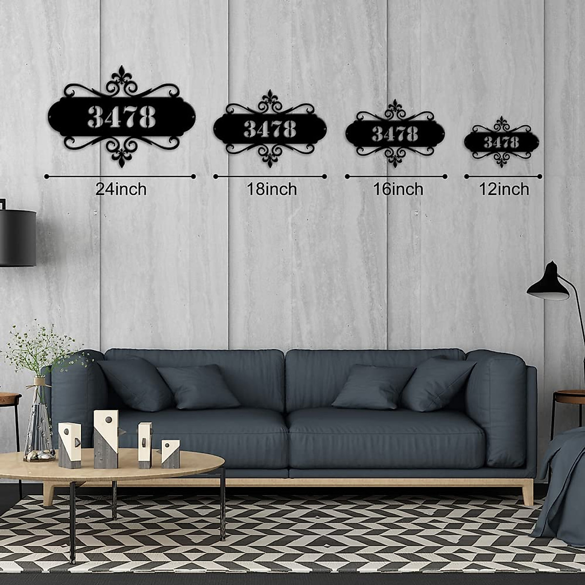 Personalized Metal Sign Custom House Address Numbers Plaque for Housewarming Monogram Signs for Apartment Home Outdoor Street Outdoor Wall Decor Black (12")