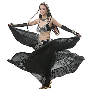 Astage Woman Belly Dance Full Circle Maxi Trible Skirts Linen Bohe Dress Black