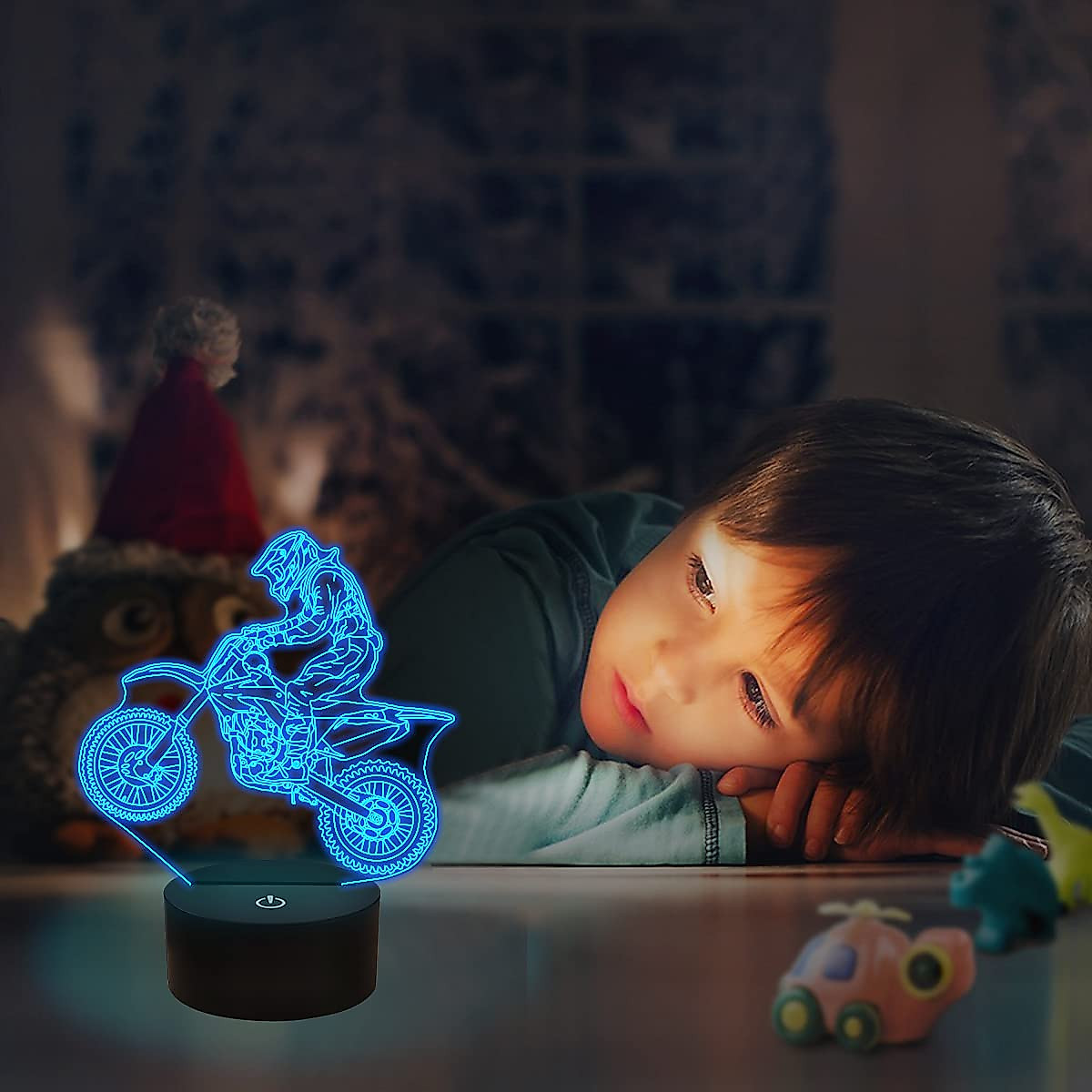 FULLOSUN Dirt Bike Gifts, Motocross 3D Night Light for Kids for Xmas Holiday Birthday Gifts for Kids Motorcycle Fan with Remote Control 16 Colors Changing + 4 Changing Mode + Dim Function