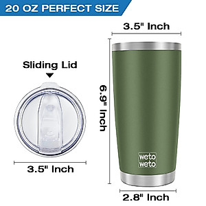 WETOWETO 20oz Insulated Stainless Steel Tumbler, Coffee Tumbler, Double Wall Vacuum Travel Coffee Mug, Powder Coated Leak-Proof Tumbler Cup for Home Office Travel (Army Green,1 Pack)