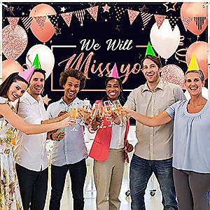 We Will Miss You Party Decorations, Extra Large Going Away Party Backdrop Miss You Photography Background Banner for Farewell Anniversary Retirement Graduation Party, 72.8 x 43.3 Inch (Rose Gold)