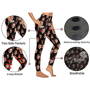 Custom Face Leggings with Pockets for Women Workout Personalized Yoga Pants with Your Picture Funny Design Your Own Face Legging