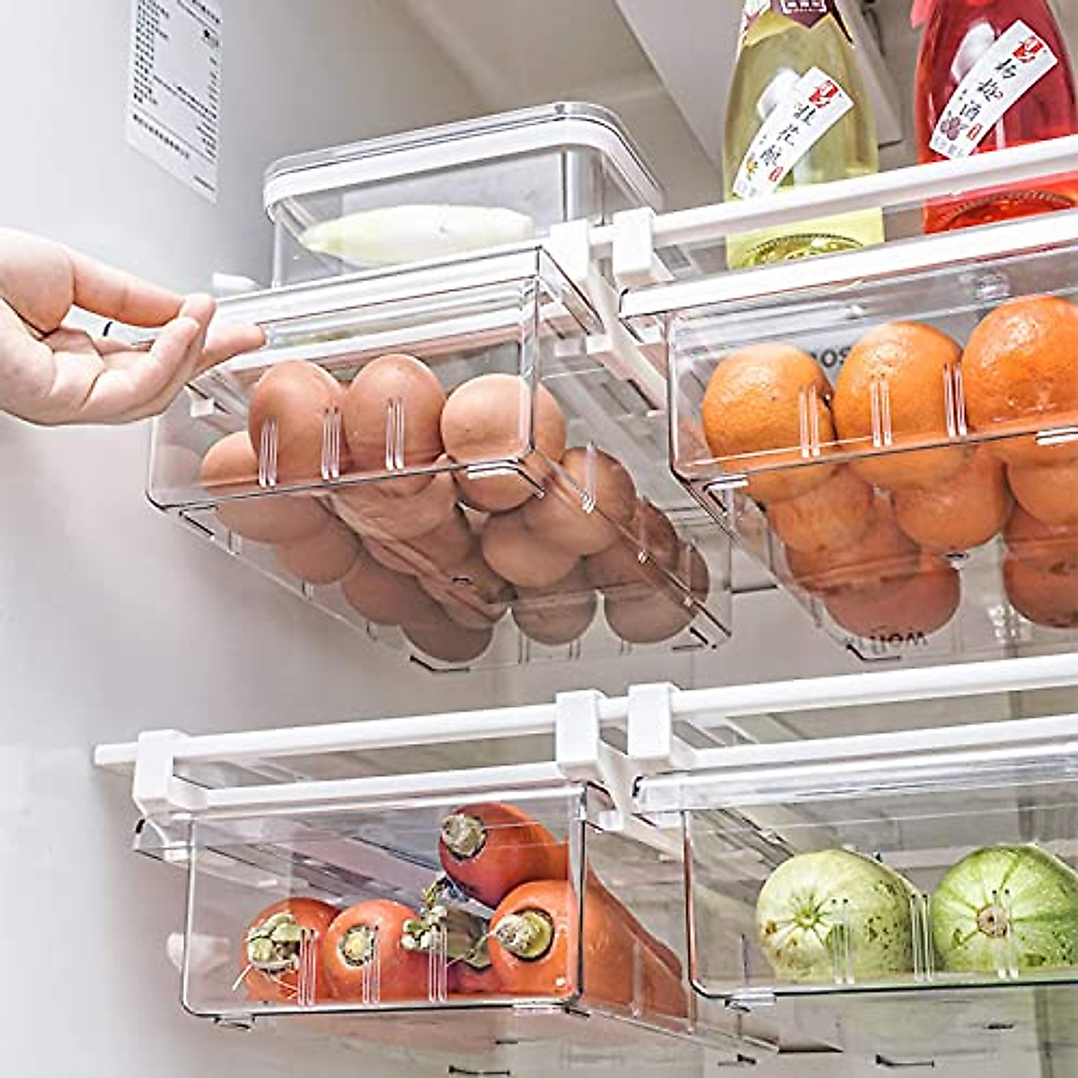 Guanniao Fridge Organizer Drawer Refrigerator Drawer Organizer Pull Out Plastic Fridge Storage Bins Containers for Fruit Vegetable (17.3inch-2Organizer)