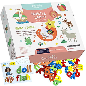 See and spell learning toy, spelling game, kids educational toys, learning game, matching letter game, wooden alphabet letters and flash cards, fun learning activity for preschool kids, play and learn