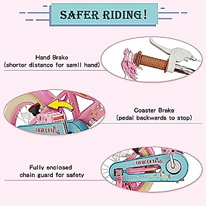 RULLY 14 Inch Kids Bike for 3 4 5 Years Girls with Training Wheels & Front Handbrake, Kids Bicycle with Basket Bike Streamers Toddler Cycle Bikes, Pink