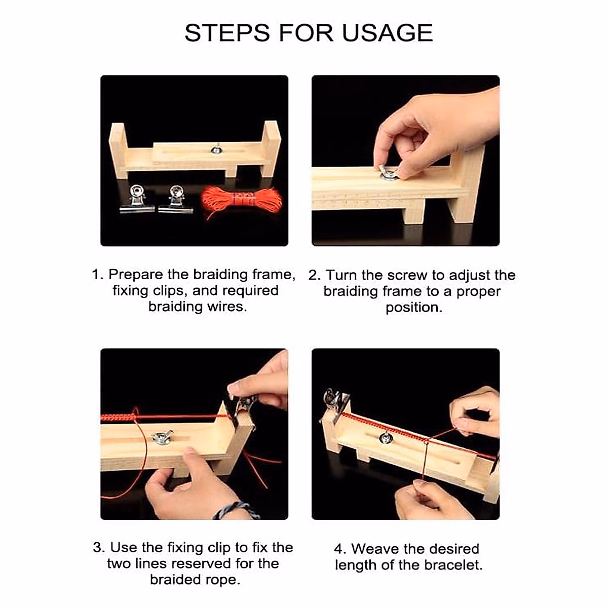 WenTigDY Wood Bracelet Jig, Adjustable Length Paracord Jig，DIY Hand Knitting Wristband Jig,Bracelet Maker Wooden Frame,for Bracelets Necklaces Car Hangings