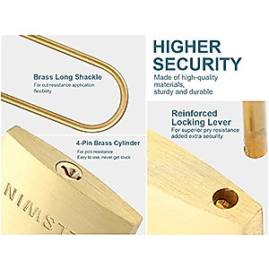 DELSWIN Keyed-Alike Solid Brass Padlock - Small Pad Locks with Same Key Weatherproof Long Shackle Lock for School Gym Locker and Tool Box, Pack of 2