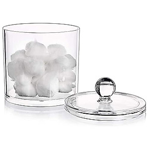 Wellinc Qtip Holder Dispenser for Cotton Ball, Cotton Swab, Cotton Round Pads, Floss - 10 oz Clear Plastic Apothecary Jar Set for Bathroom Canister Storage Organization, Vanity Makeup Organizer