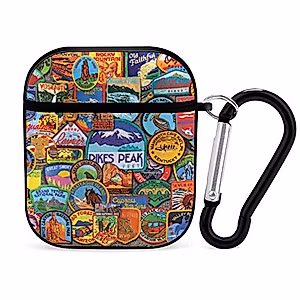 National Parks Badges Airpods Case Cover for Apple AirPods 2&1 Cute Airpod Case for Boys Girls Silicone Protective Skin Airpods Accessories with Keychain