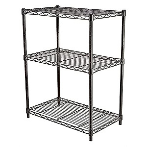Amazon Basics 3-Shelf Adjustable, Heavy Duty Storage Shelving Unit, Steel Organizer Wire Rack, Black & 6 Cube Grid Wire Storage Shelves, Black