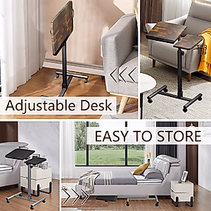 LvnRaay Height Adjustable Laptop Sit to Stand Up Desk with Wheels Cup Holder, Overbed Table with Wheels Adjustable Height Mobile Laptop Stand Desk, 40'' Rolling Desk Laptop Stand for Couch (Black)