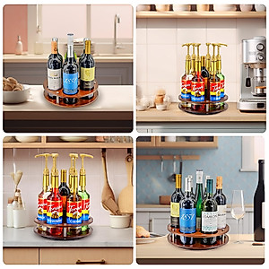 SHILFID Rotating Coffee Syrup Organizer Rack,Syrup Bottle Stand Holder for Coffee Syrup Station,7 Bottles Storage Display Turntable Tray&Lazy Susan for Syrup,Liquor Wine in Kitchen Countertop