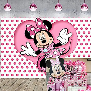 Pink Mouse Baby Shower Backdrop 7x5ft White Background Happy Birthday Backdrop for Girls Birthday Themed Party Backgrounds