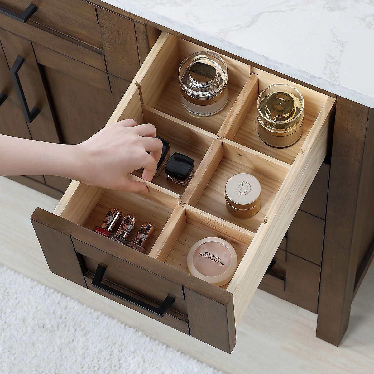 OVE Decors Maya Plus 36 in. Single Sink Bathroom Vanity in Almond Latte Finish, Black Hardware and Included Power Bar