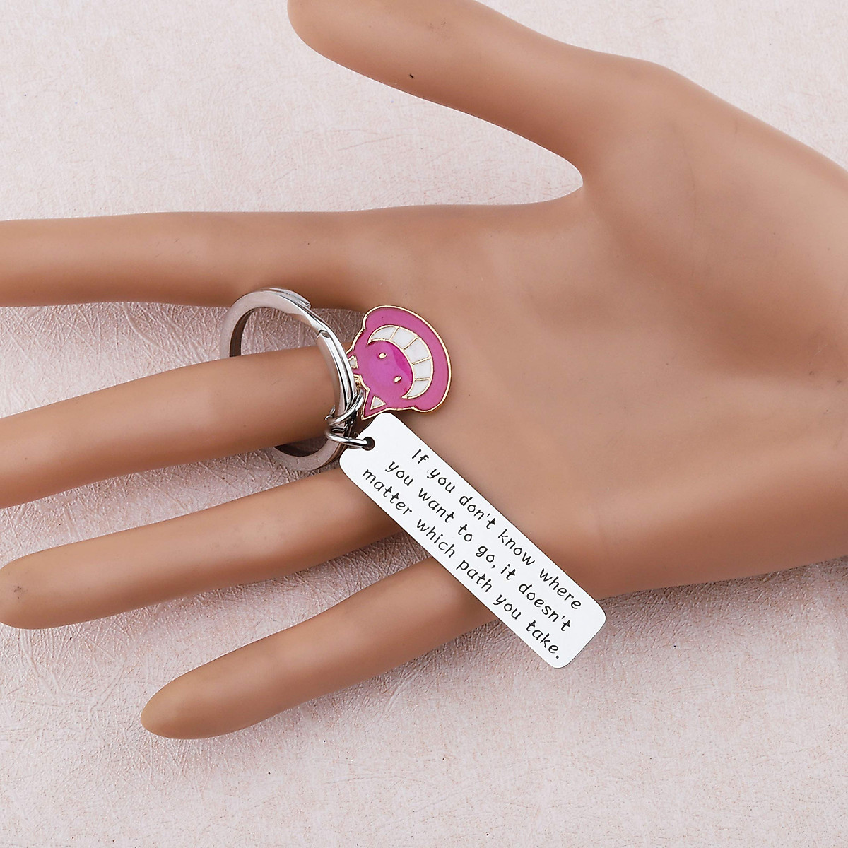 BAUNA Alice Keychain with Cartoon Pink Cat Gift for Graduates BFF