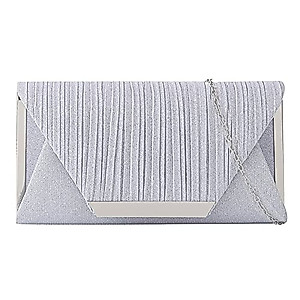 Miss Chow Women's Large Shiny Envelop Evening Bag Clutch Purse Cross Bag Wedding Party Prom Handbag with Chain Strap Silver