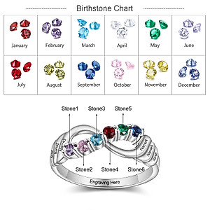Customized Mother Infinity Name Rings with 6 Simulated Birthstones Personalized Stacking Family Promise Sterling Silver Rings for Women (7)