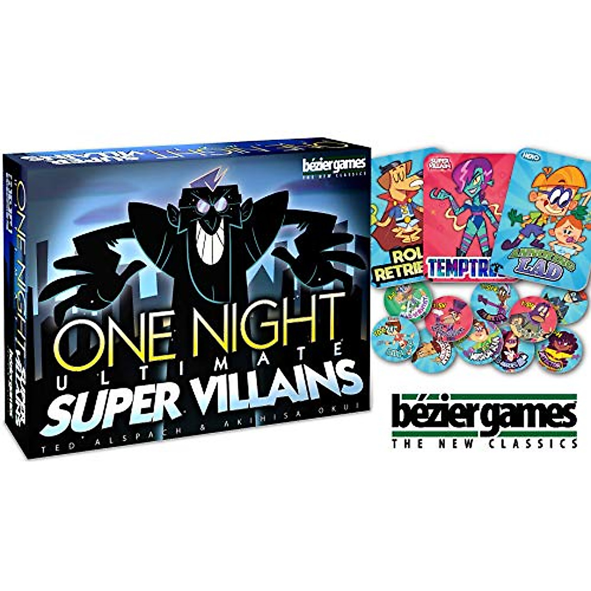 Bezier Games One Night Ultimate Super Villains, Family Friendly Party Game, Fun Game for Kids & Adults, Engaging Social Deduction, Fast-Paced Gameplay, Hidden Roles & Bluffing