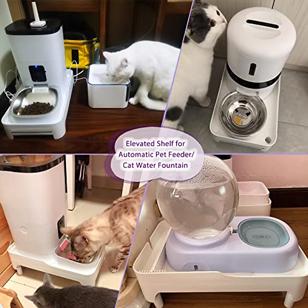 BEBOBLY Raised Cat Feeder Stand | Elevated Holder for Automatic Cat & Dog Feeders (4-6L) | Adjustable Height Pet Food Dispenser Shelf for Kitten Adult Cats Pet Supplies | Protect Pets Neck Health