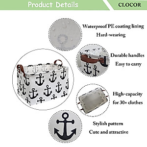 CLOCOR Rectangular Storage Basket,Collapsible Cute Pattern Storage Bin,Waterproof Coating Storage Box with Handles ,Gift Baskets,Toy Organizer,Shelf Basket (Anchor)