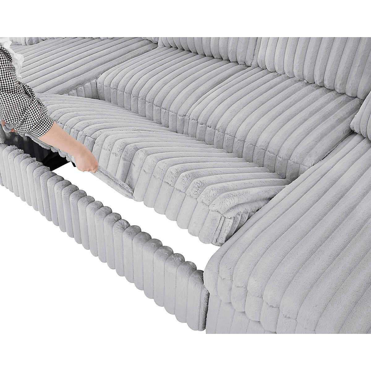 Olodumare 122’’ Oversized Sleeper Sectional Sofa with Pull Out Bed for Living Room, U-Shaped Convertible Couch with Double Chaise Storage for Small Space, Plush Comfy Corduroy Fabric Furniture, Grey