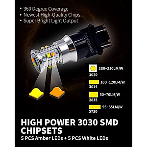 Lasfit Switchback 3157 3057 3155 3457 4157 Super Bright LED Bulbs for Turn Signal Lights Daytime running light parking light White Amber Yellow (NEED RESISTOR)