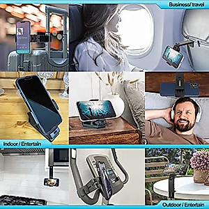 BEYOND CELL Travel Essentials for Flying, Universal Seat Back Tray Table Hands Free Phone Clip Holder, Travel Must Haves Adjustable Pocket Size Compatible with iPhone and Android