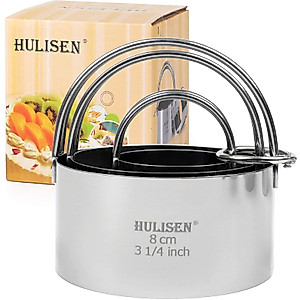 HULISEN Biscuit Cutter Set (3 Pieces/Set), Stainless Steel Round Cookies Cutter with Handle, Professional Baking Dough Tools, Gift Package