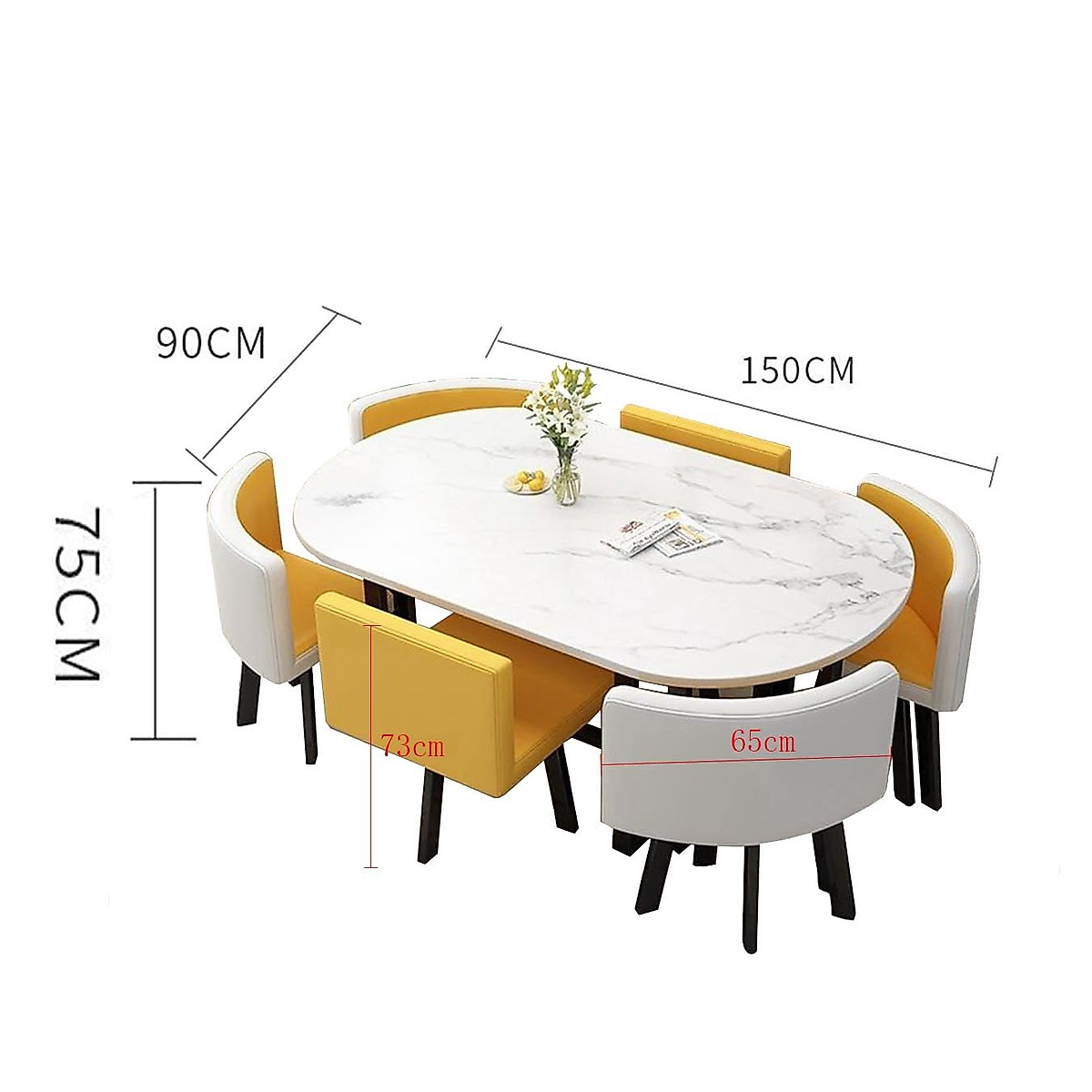 MAxba 90 * 150cm Oval Conference Dining Table and 6 Chairs Business Office Reception Table Set,PU seat Surface,Wooden Table top,Metal Frame(Black)