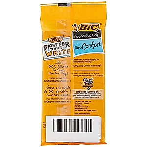 BIC Round Stic Grip Xtra-Comfort Medium Ball Point Pen, Blue, 8 Pack