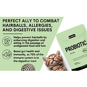 Probiotic for Cats & Kittens - Cat Probiotic Powder for Hairball Prevention, Digestive Support, Immune Health, Prebiotics, and Diarrhea Relief - Suitable for Indoor Cats & Kittens - 60 Scoops
