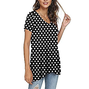 POPYOUNG Women's Long Tunic Tops to Wear with Leggings Summer Short Sleeve Loose Fit Dressy Shirts M-5XL M, Polka Dot Black